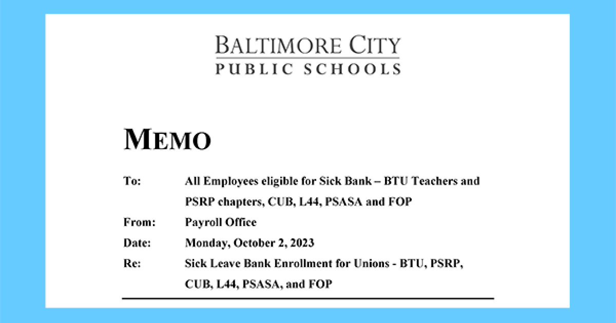 BCPS Sick Leave Bank Enrollment | City Union of Baltimore Local 800