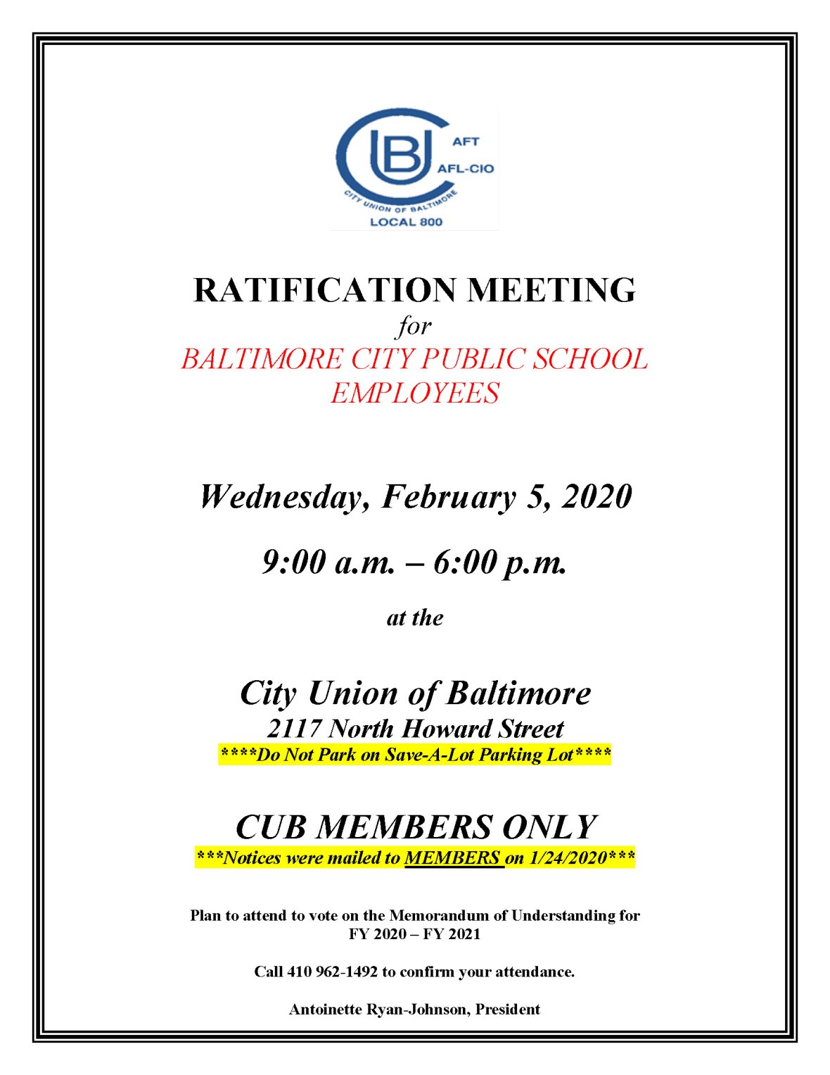 Ratification Meeting for BCPS Employees | City Union of Baltimore Local 800