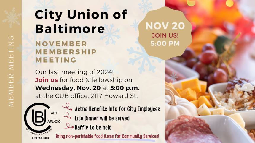 CUB November Membership Meeting | City Union of Baltimore Local 800